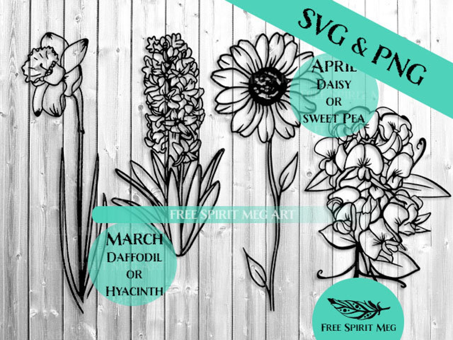 Birth Month Flowers SVG & PNG Bundle 48 Files Digital - Etsy