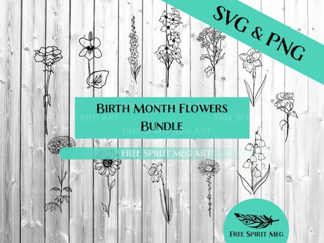 Birth Month Flowers SVG & PNG Bundle, 24 Files, Instant Download, Flora ...