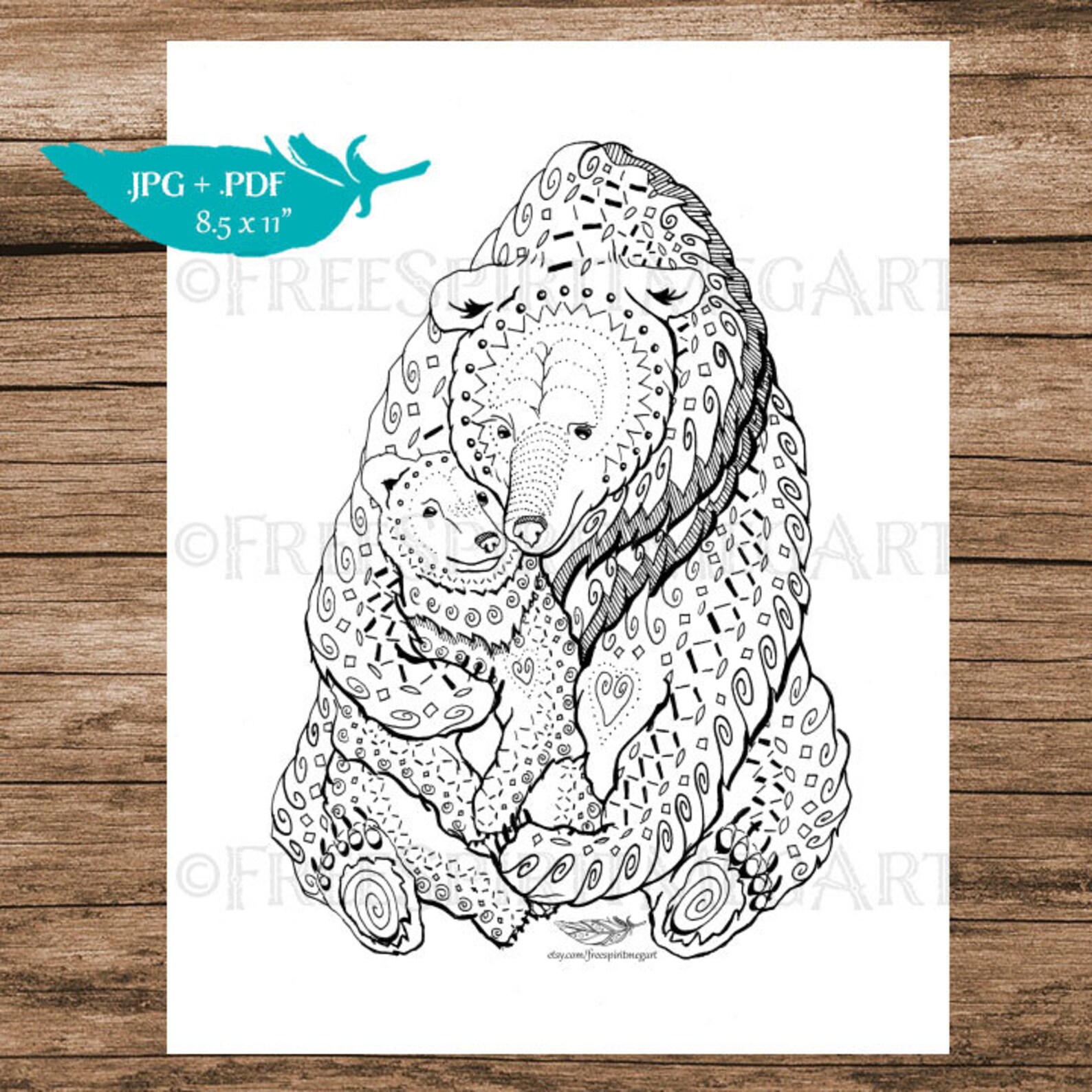 Mother Bear Coloring Page Mama Bear Papa Bear Instant | Etsy