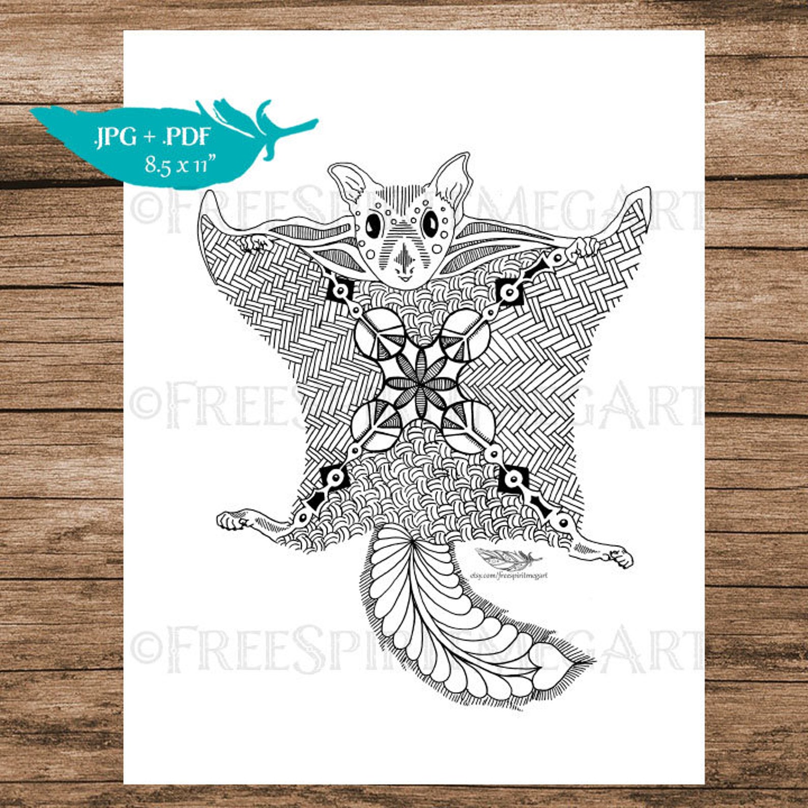 Flying Squirrel Coloring Page Instant Download Meditative | Etsy