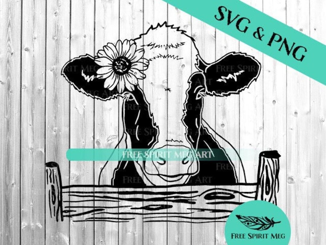 Cow SVG, Digital Download, Plus PNG, Cow With Flower, Cow With Fence ...