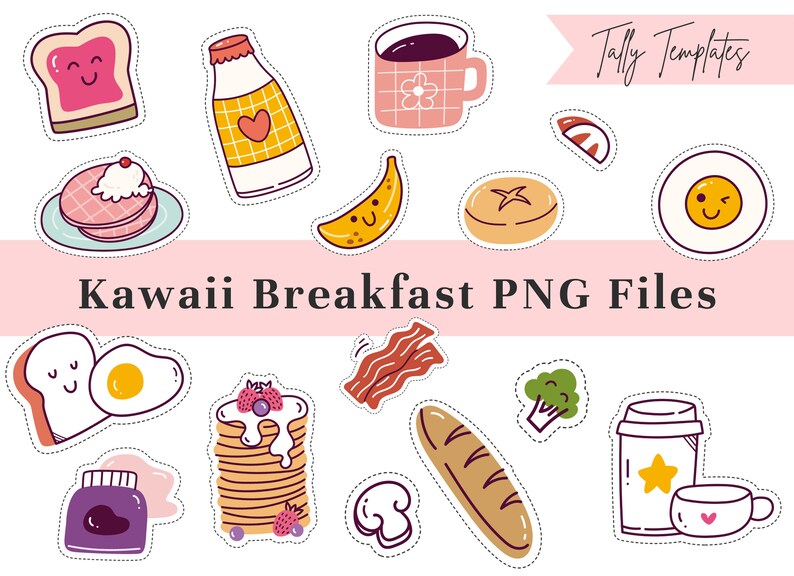 Kawaii Breakfast PNG Printable Stickers for Cricut & - Etsy
