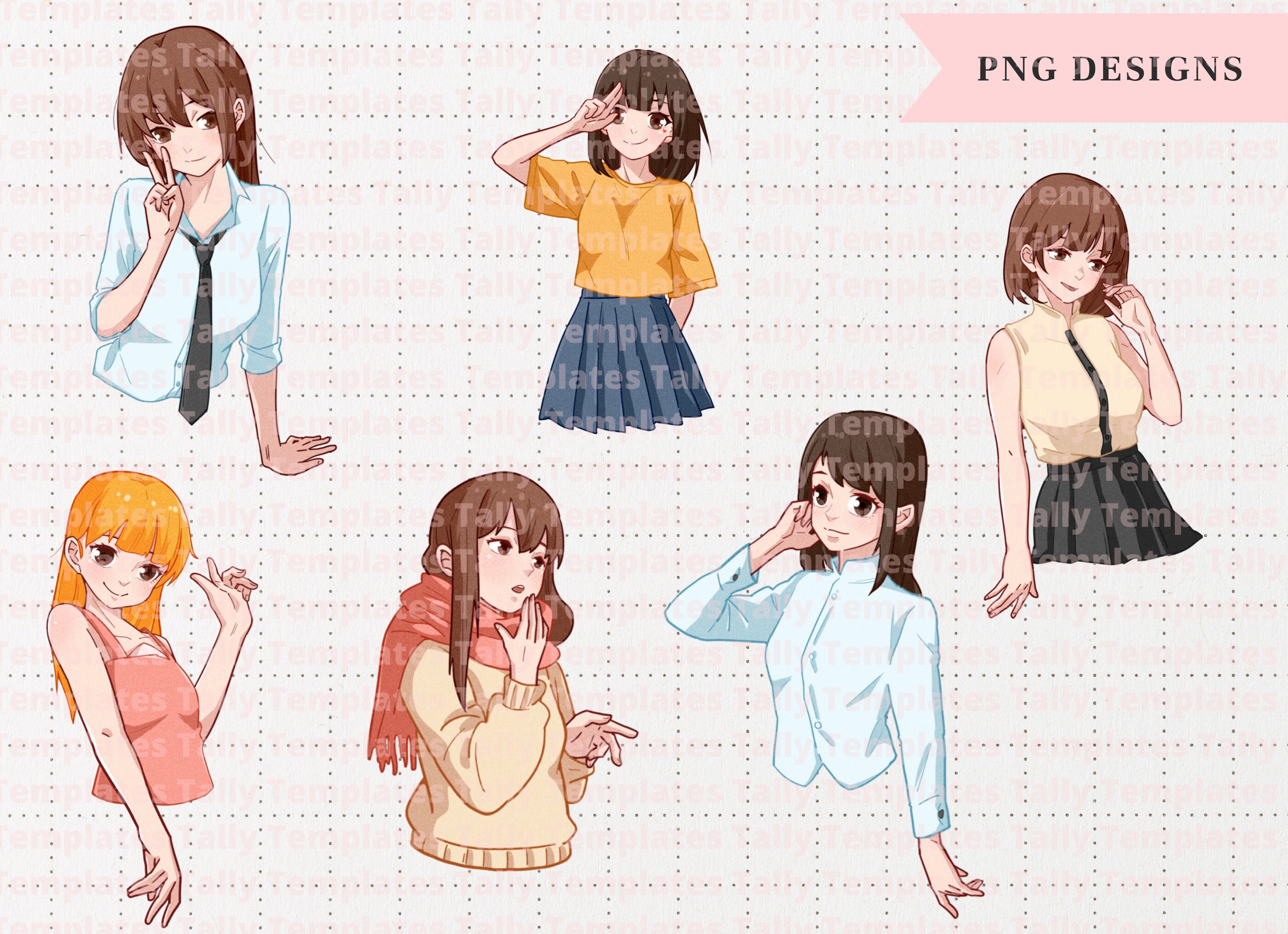 Japanese Anime Girl PNG Printable Stickers for Cricut & Silhouette ...