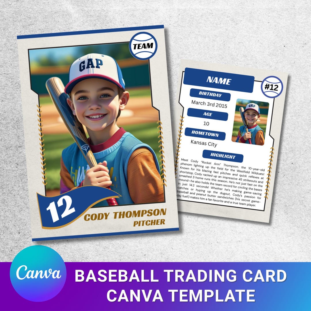 Baseball Trading Card Template, Editable Baseball Card Canva, Sports ...