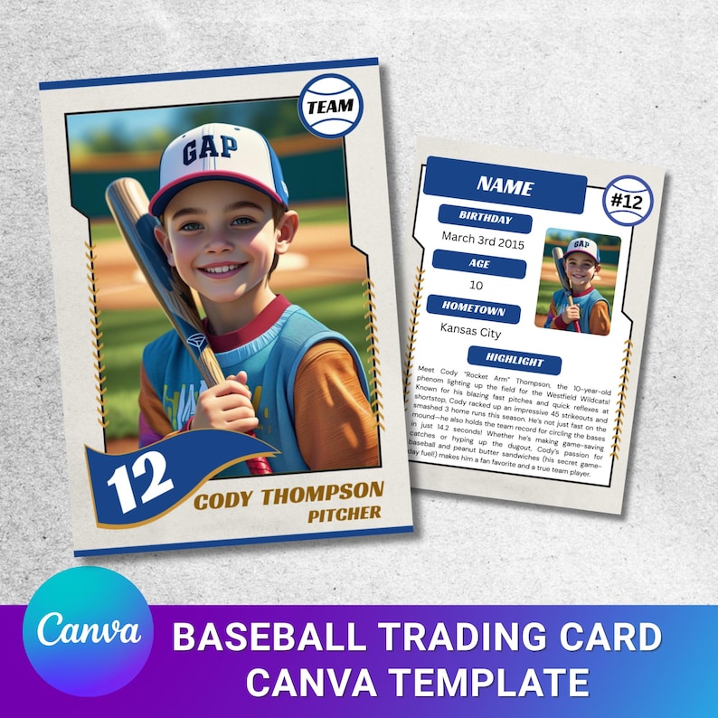 Baseball Trading Card Template, Editable Baseball Card Canva, Sports ...