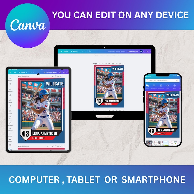 Custom Baseball Trading Card Canva Template, Editable Baseball Card ...