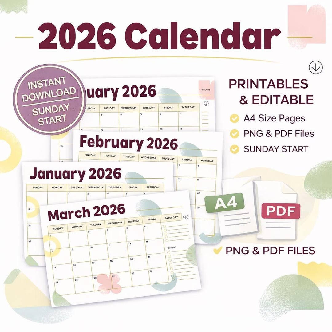 Pastel Modern 2026 Monthly Calendar Planner | Minimal Printable Year ...
