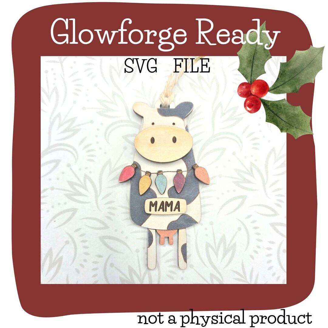 Cow With Utters Ornament or Christmas Wreath Tag SVG Laser File Design ...