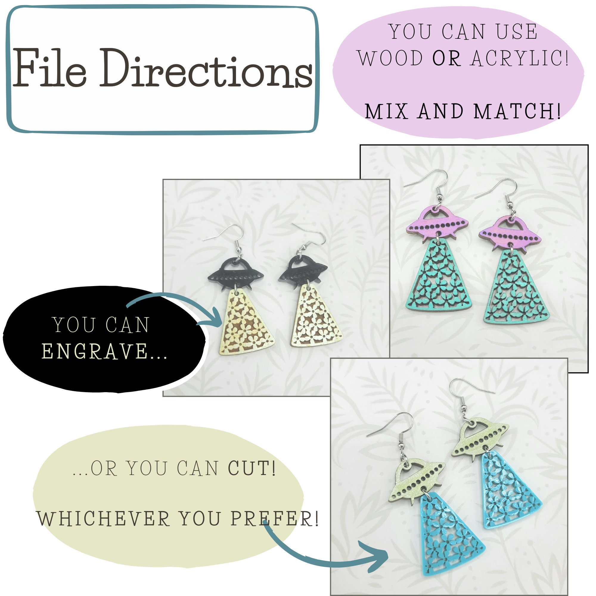 Ufos and Flowers Dangle Earring SVG Laser File - Glowforge Ready - Big ...