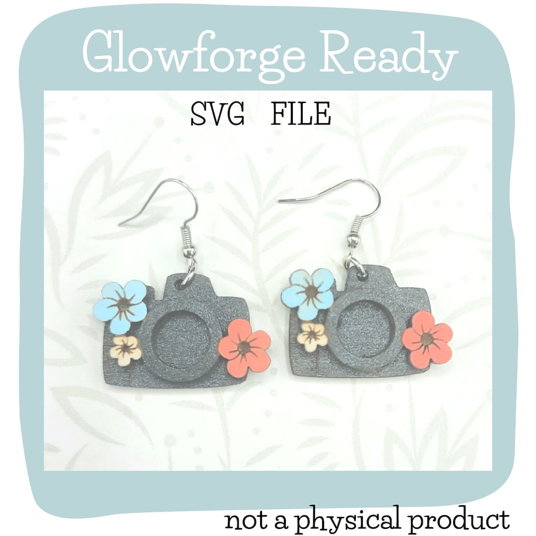 Cameras With Flowers Dangle Earring SVG Laser File - Glowforge Ready ...