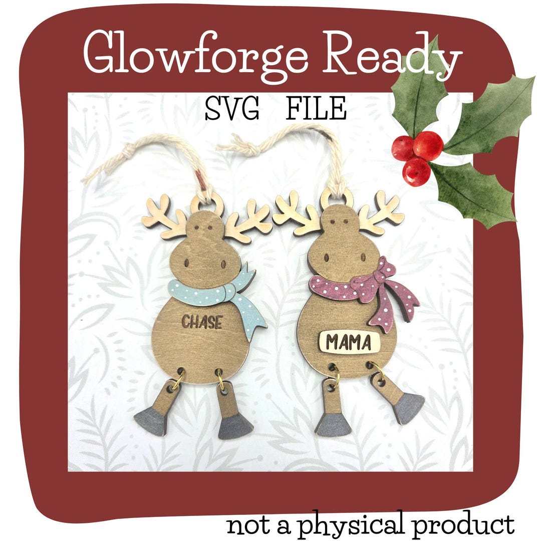 Moose W Dangle Feet Ornament and Wreath Tag SVG Laser File Design ...