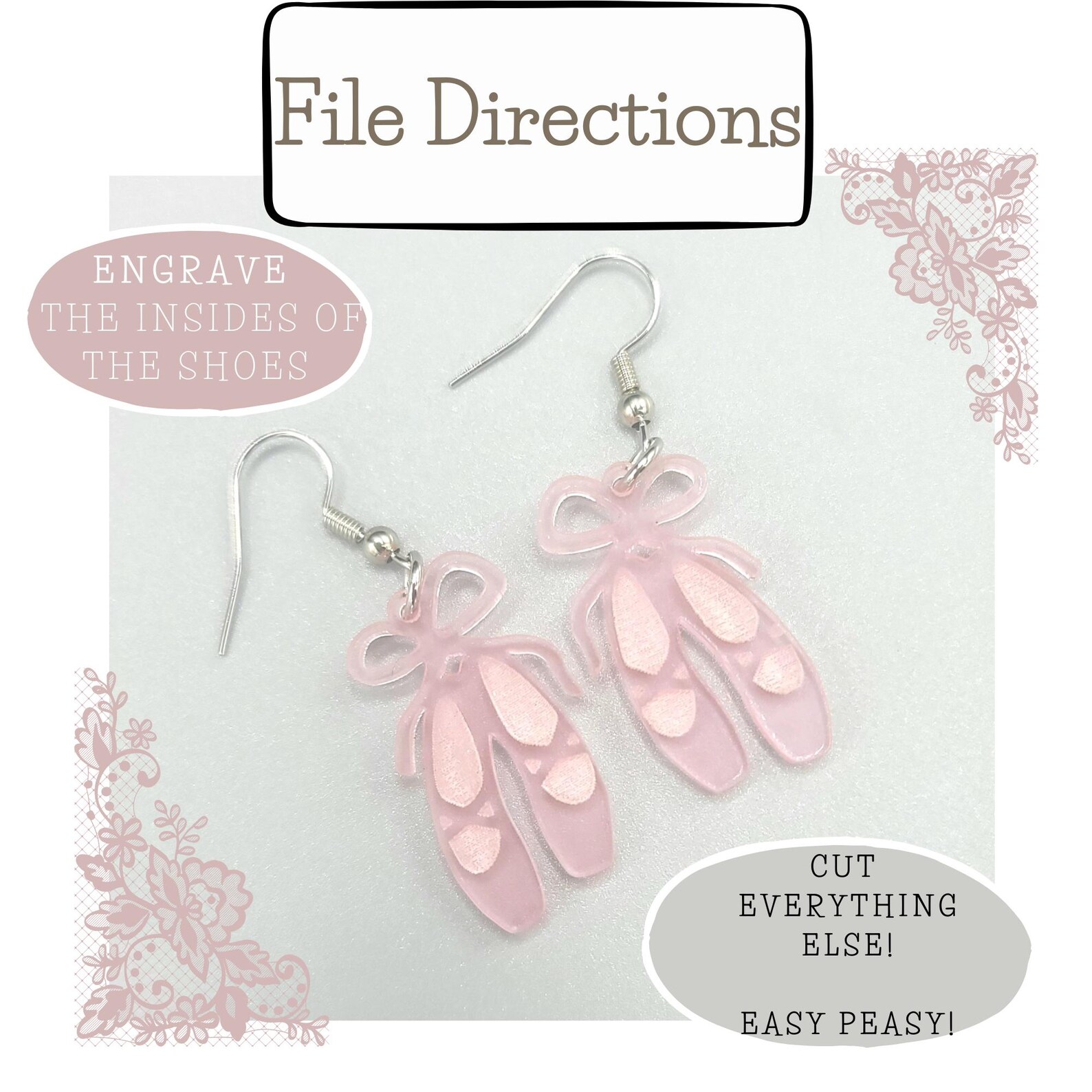 Ballet Pointe Toe Shoes Ballerina Dangle Earring SVG Laser File Design ...