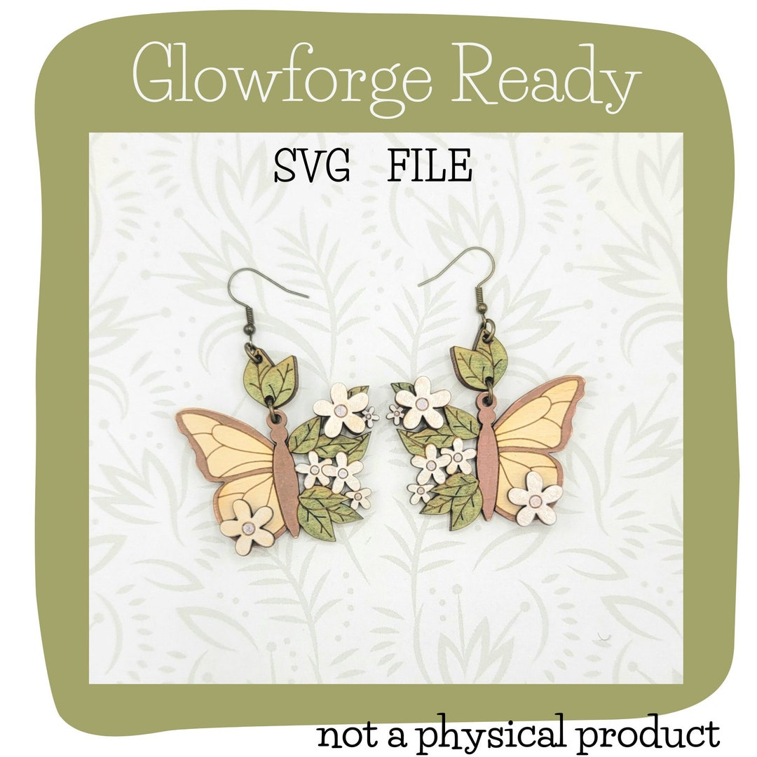 Butterflies With Flowers and Leaves Dangle Earring SVG File - Glowforge Ready - SVG ONLY - Etsy