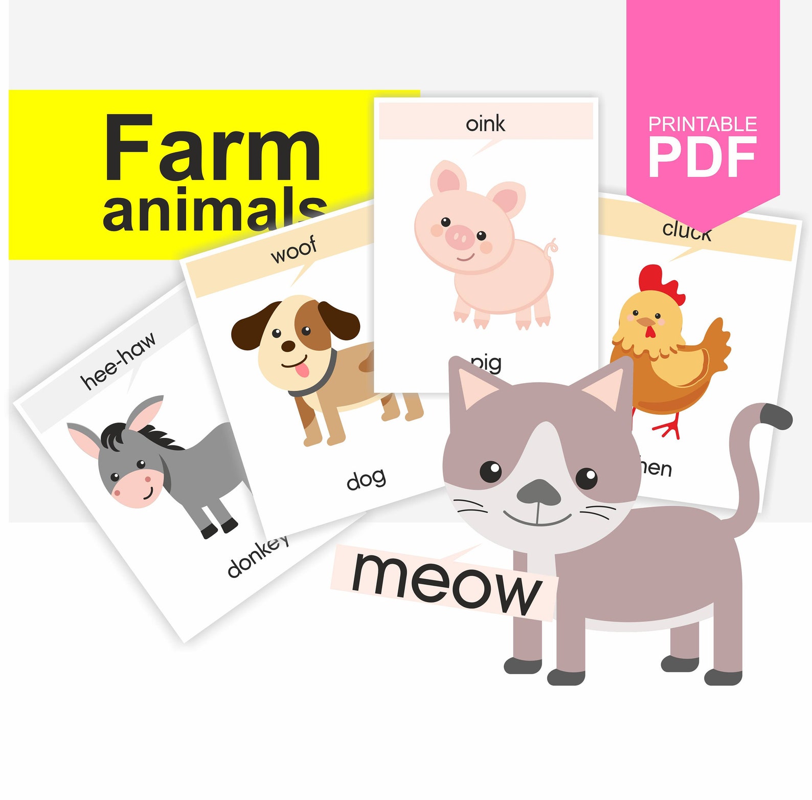 FARM ANIMALS Farm Animal Sound Flash Cards Farm Animal | Etsy