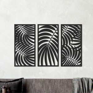Palm Leaves Set, Wooden Wall Art, 3 Panels Set, Tropical Wall Decor, Palm Leaf Panels, Set of 3 ...