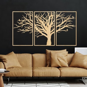 Tryptic Wall Art, Three Piece Wall Art, Wooden Tree Wall Art, Wooden ...