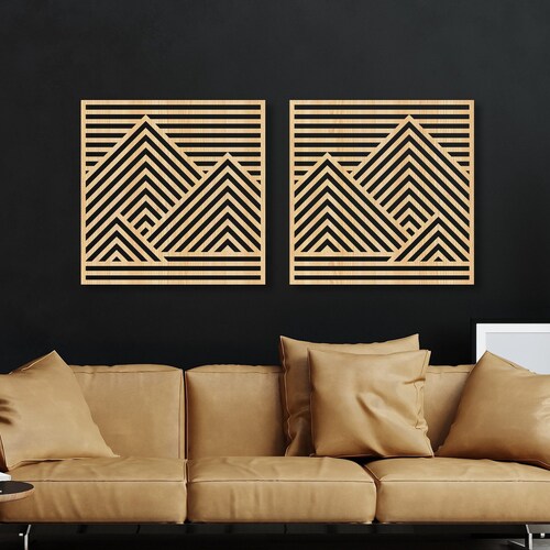 Geometric Lines Panel Set of 3 Wood Wall Art Decor Wooden | Etsy