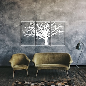 Tryptic Wall Art, Three Piece Wall Art, Wooden Tree Wall Art, Wooden ...
