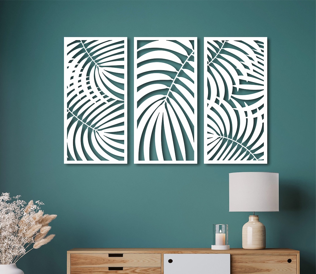 Palm Leaves Set, Wooden Wall Art, 3 Panels Set, Tropical Wall Decor ...