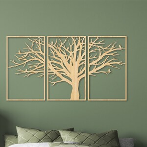 Tryptic Wall Art, Three Piece Wall Art, Wooden Tree Wall Art, Wooden ...