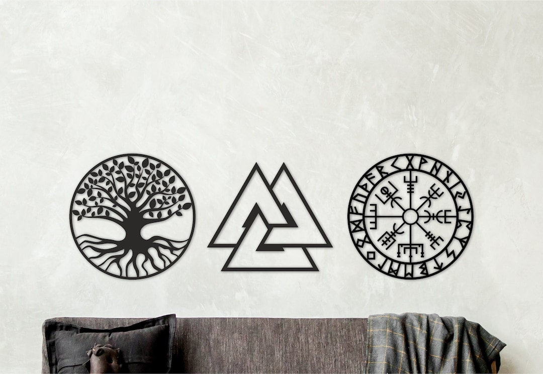 Viking Decorations Set, Tree of Life Wooden, Valknut Decor, Vegvisir ...
