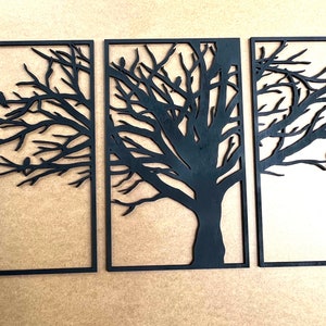 Tryptic Wall Art, Three Piece Wall Art, Wooden Tree Wall Art, Wooden ...