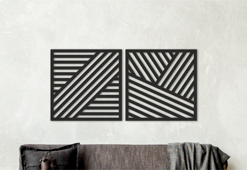 Large Abstract Wall Artmodern Wood Decor Set of 2 - Etsy