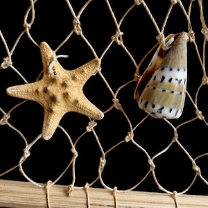 Hanging Fishing Net With Natural Sea Shells, Wooden Fish, Starfish Wall ...