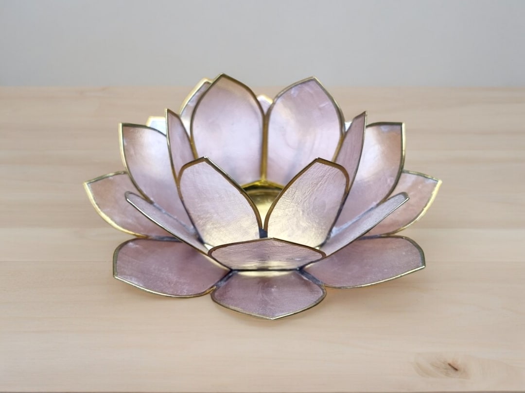 Natural PINK CAPIZ LOTUS Flower Candle Holder 10cm Sustainable Shell ...