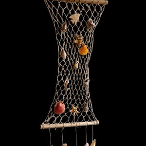 Hanging Fishing Net With Natural Sea Shells, Wooden Fish, Starfish Wall ...