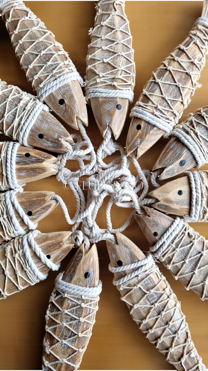 WOODEN FISH Hanging Decoration, Nautical Home Decor, Rustic Wood ...