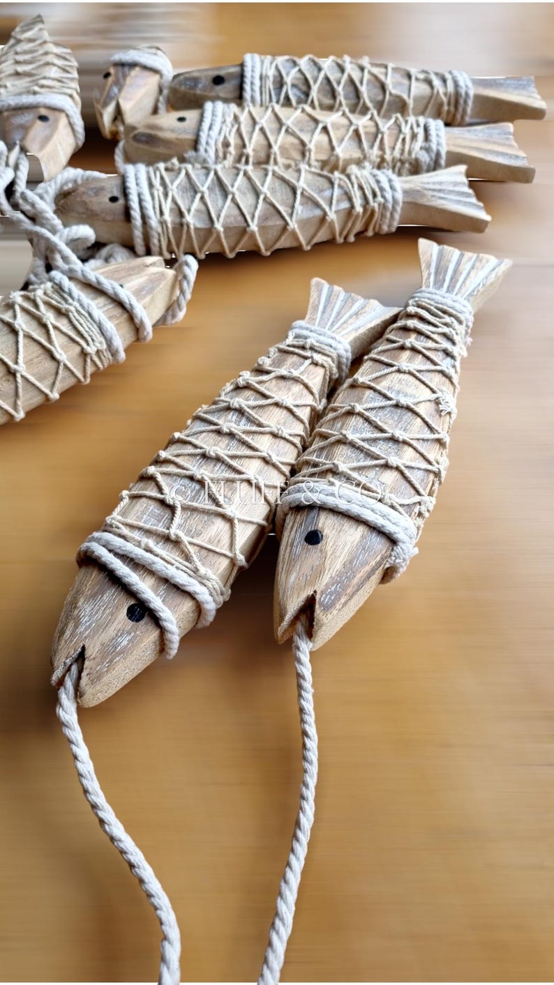 WOODEN FISH Hanging Decoration, Nautical Home Decor, Rustic Wood ...
