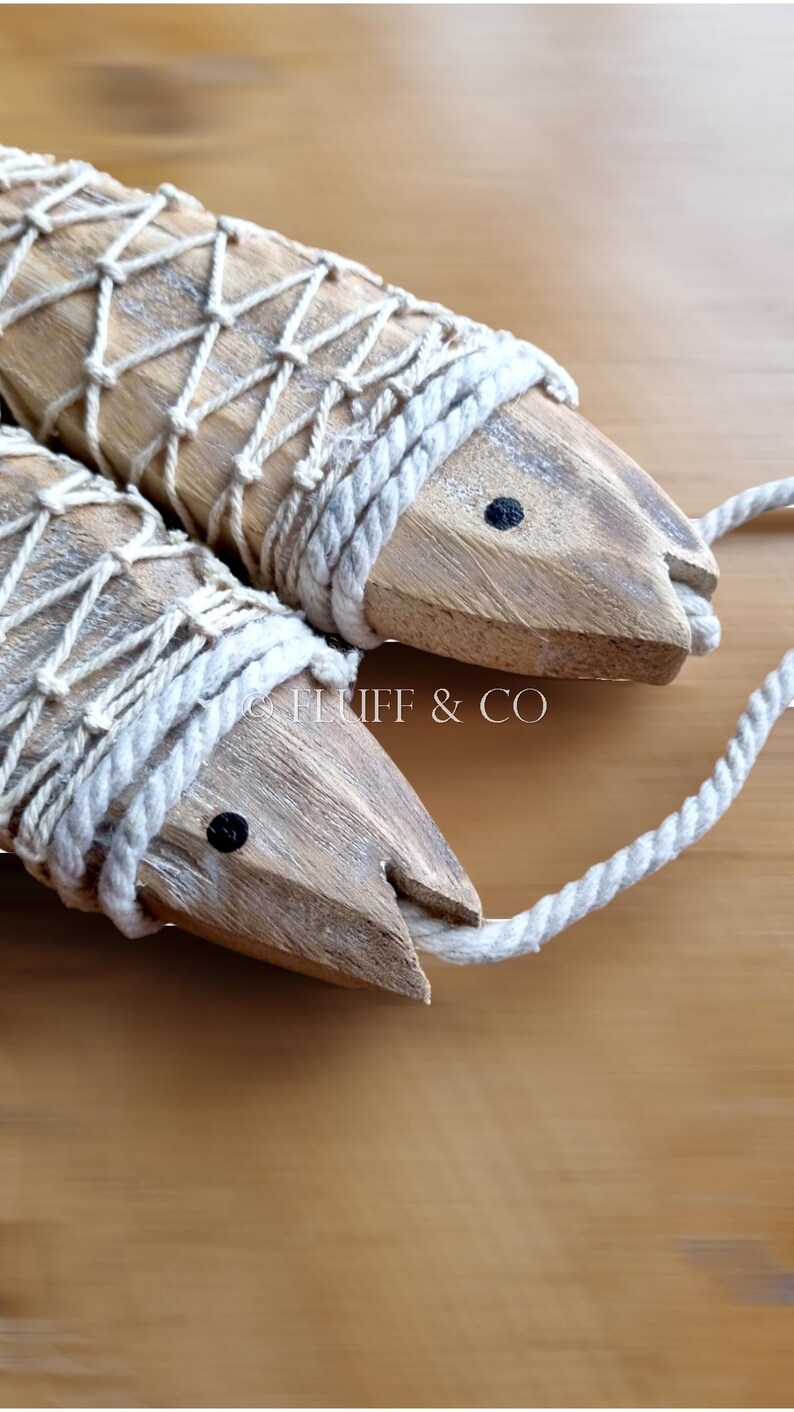 WOODEN FISH Hanging Decoration, Nautical Home Decor, Rustic Wood ...