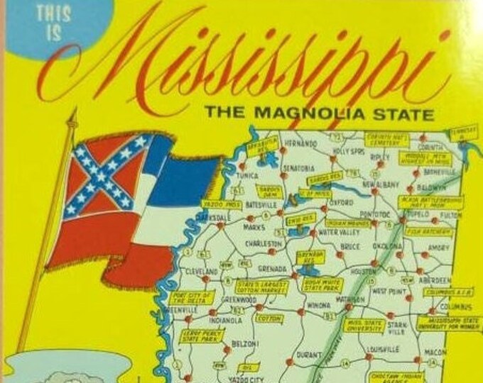 Mississippi the Magnolia State Map Vintage Postcard - Etsy