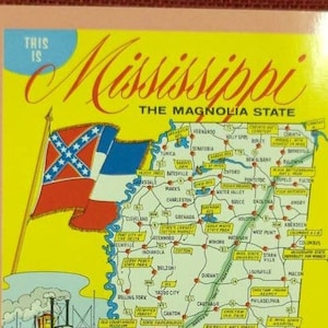 Mississippi the Magnolia State Map Vintage Postcard - Etsy