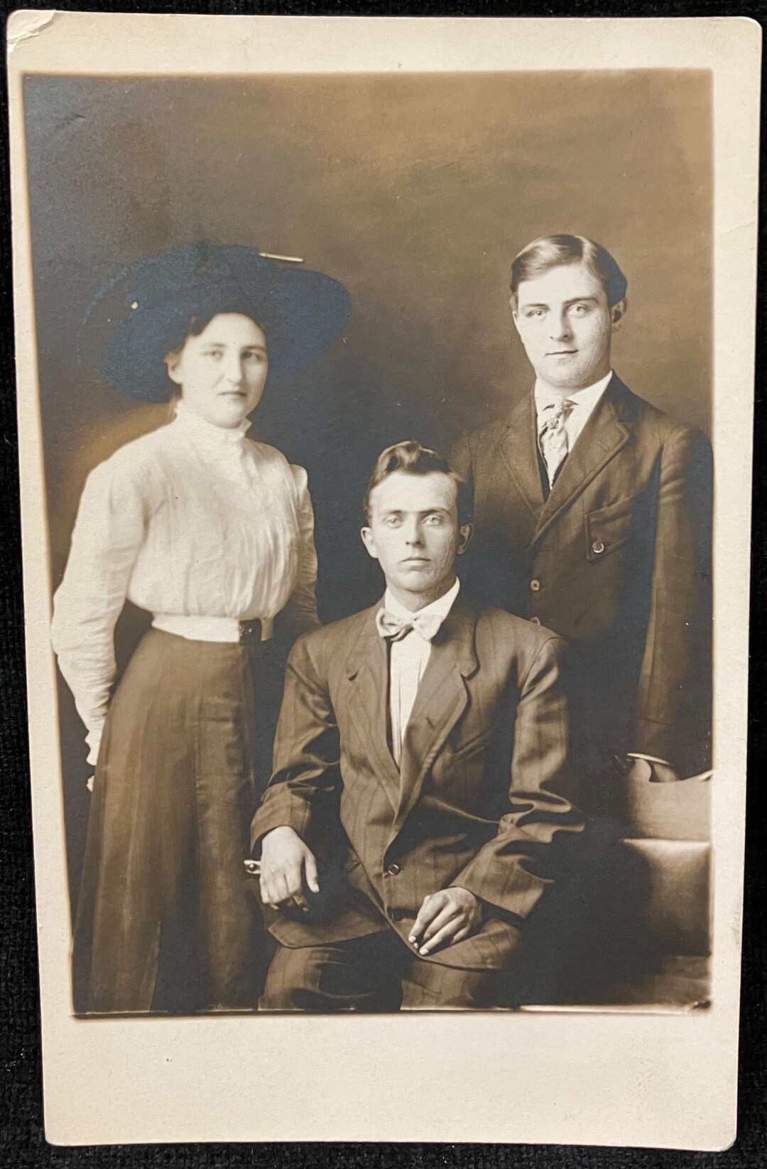 RPPC - Sister and Two Brothers - Adult Siblings in Formal Photo - Real ...