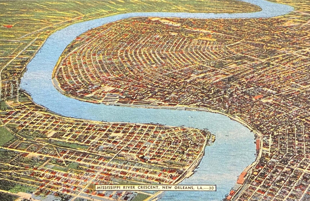 Mississippi River Crescent, New Orleans, LA. - 1940s Linen Postcard - Etsy