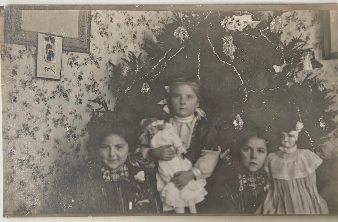 RPPC - 3 Little Girls With Dolls by Christmas Tree - 1920 Family ...