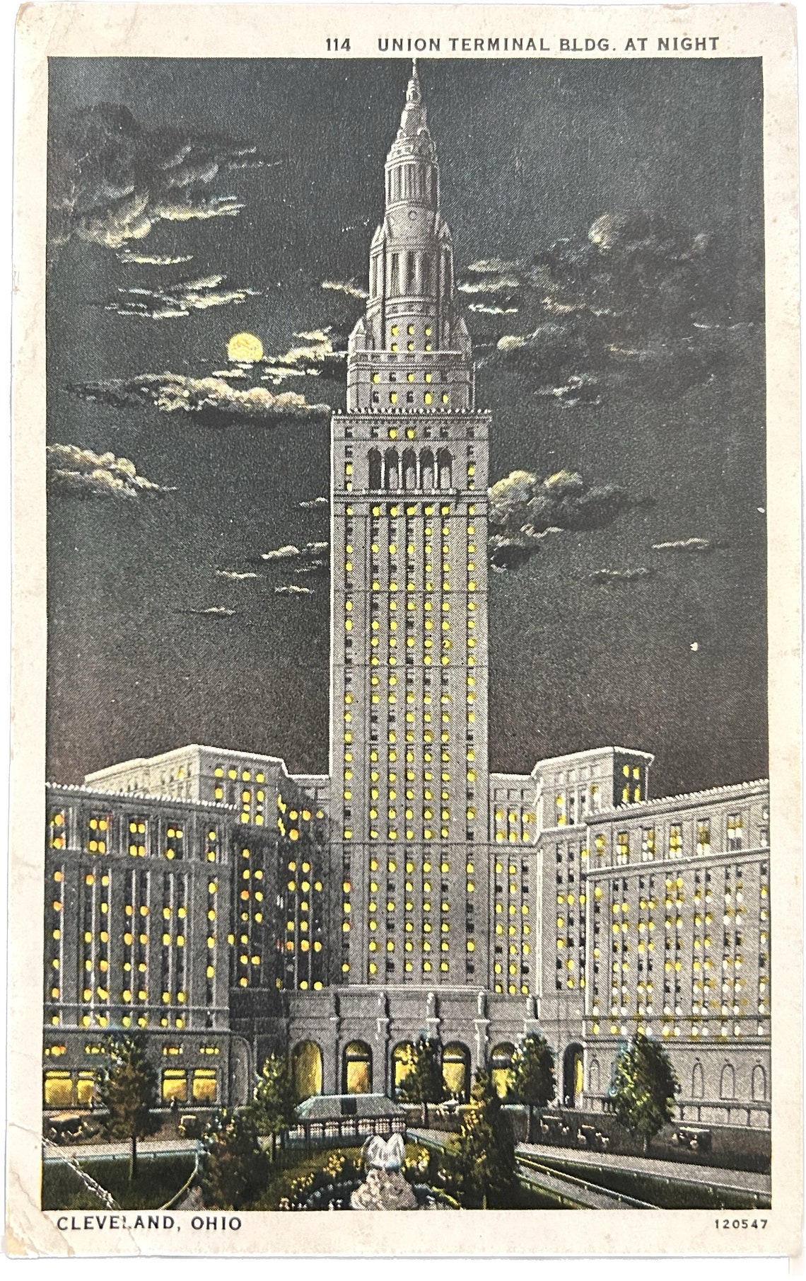 The Union Terminal Building at Night- Cleveland, Ohio- Vintage Postcard ...