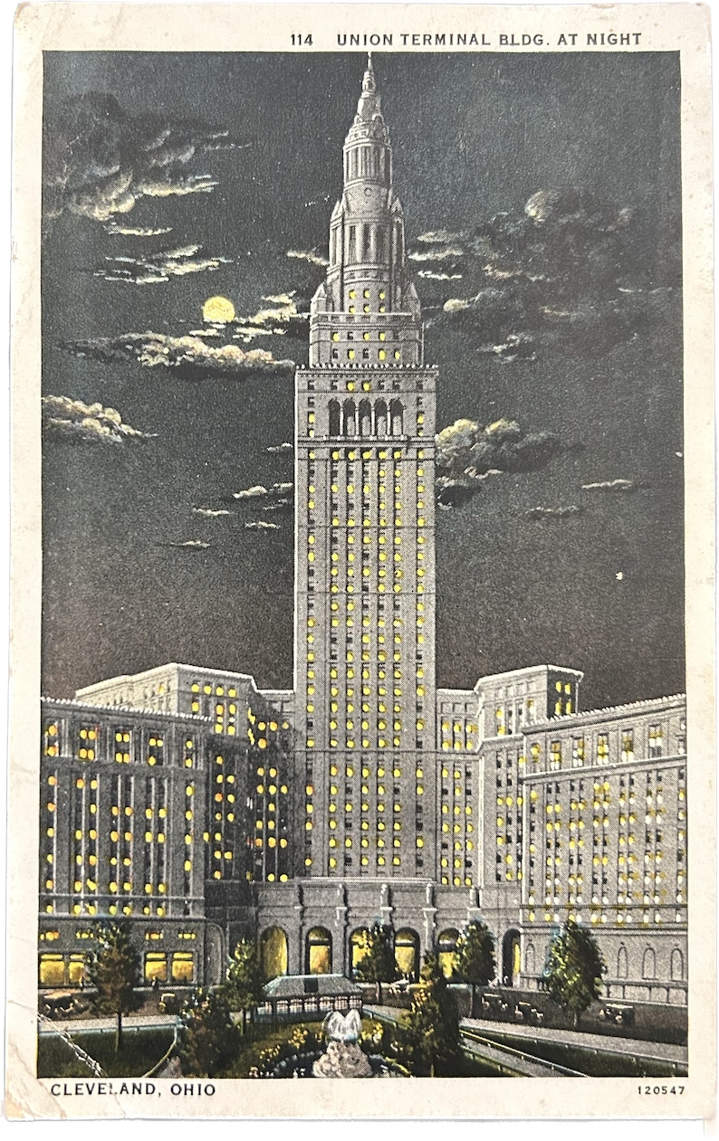 The Union Terminal Building at Night- Cleveland, Ohio- Vintage Postcard ...