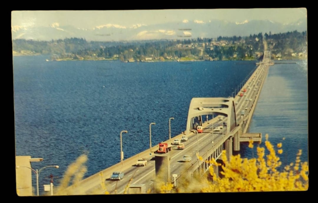 Lake Washington Floating Bridge, Seattle, Washington - Vintage Postcard ...