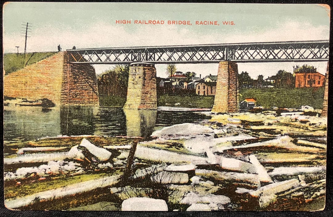 High Railroad Bridge, Racine, Wis. - Postcard Made in Germany - Vintage 1909 Wisconsin Postcard ...