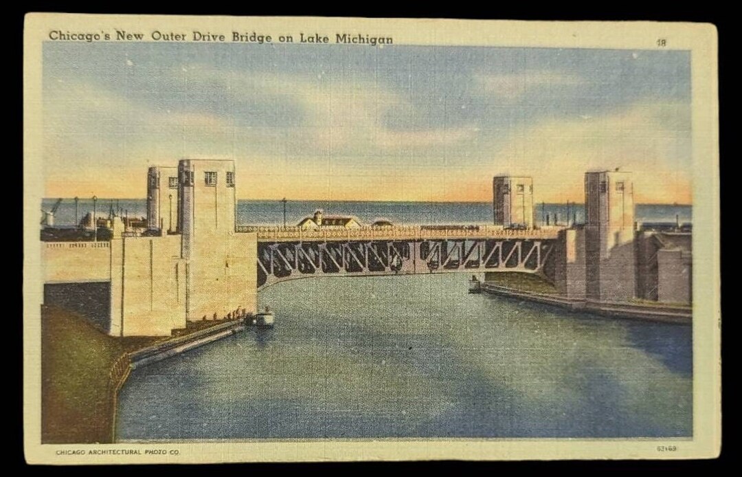 Chicago's New Outer Drive Bridge on Lake Michigan- Vintage Illinois - Etsy
