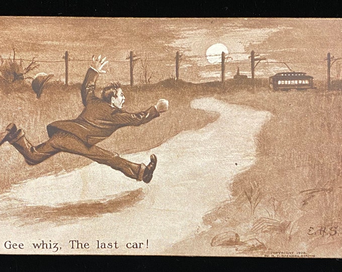 Gee Whiz, the Last Car! - Satrical Vintage Postcard Signed E.H.S. - Etsy