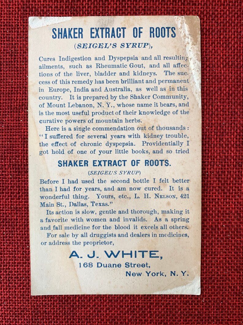 Shaker Extract of Roots Siegel's Syrup, Vintage Late 1800s Trade Card ...