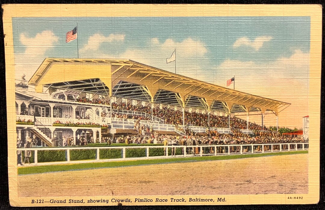 Grand Stand, With Crowds, Pimlico Race Track, Baltimore, Md. - Vintage ...