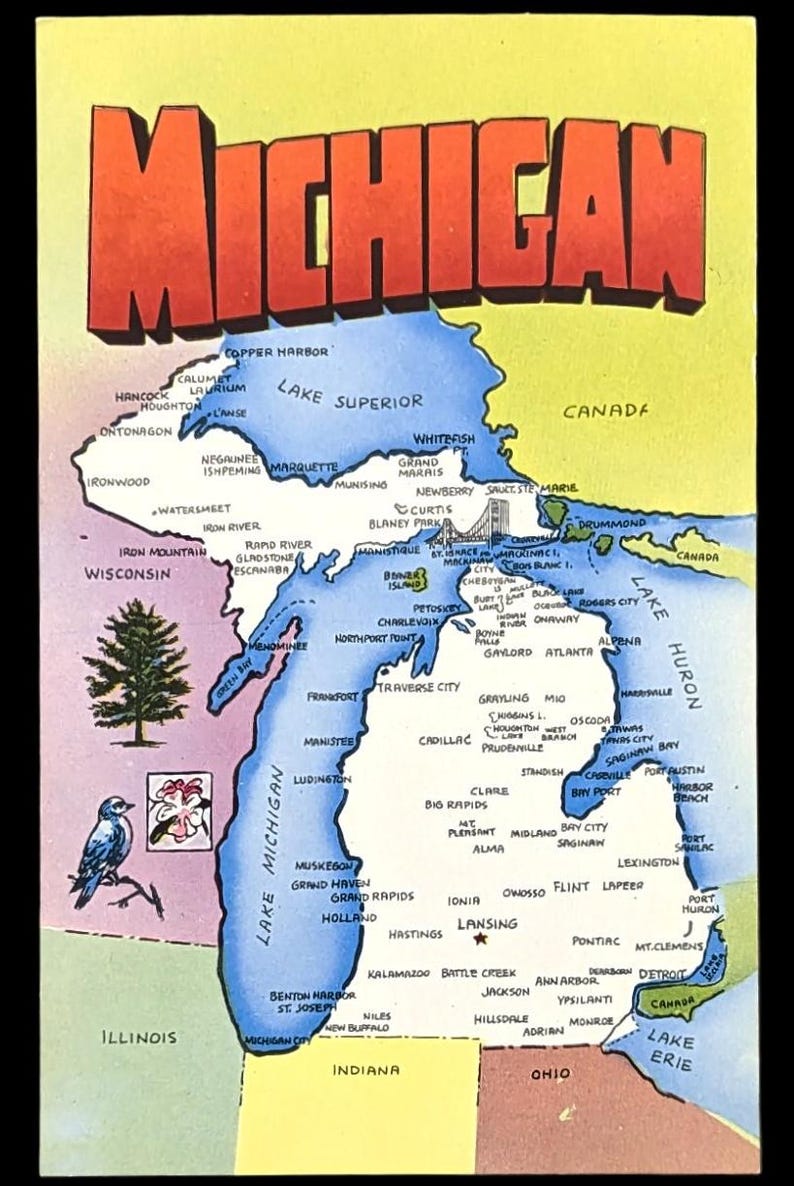 Postcard Collection Michigan State Map Postcards - Set Of 20 Identical ...