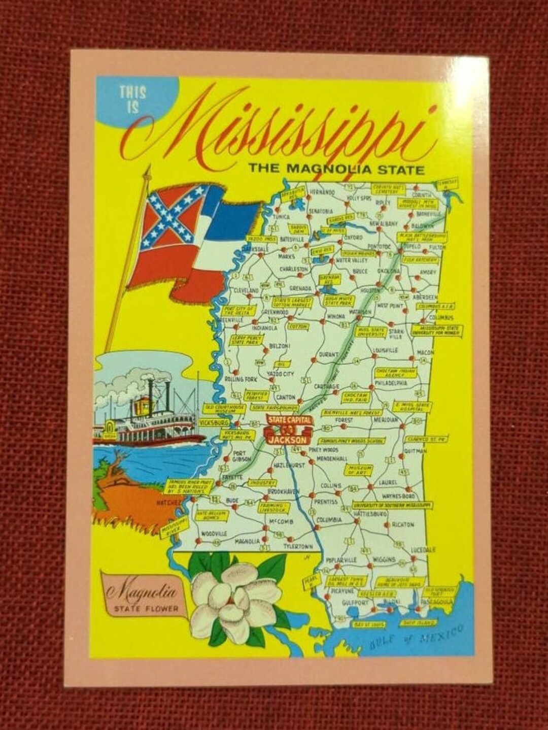 Mississippi the Magnolia State Map Vintage Postcard - Etsy