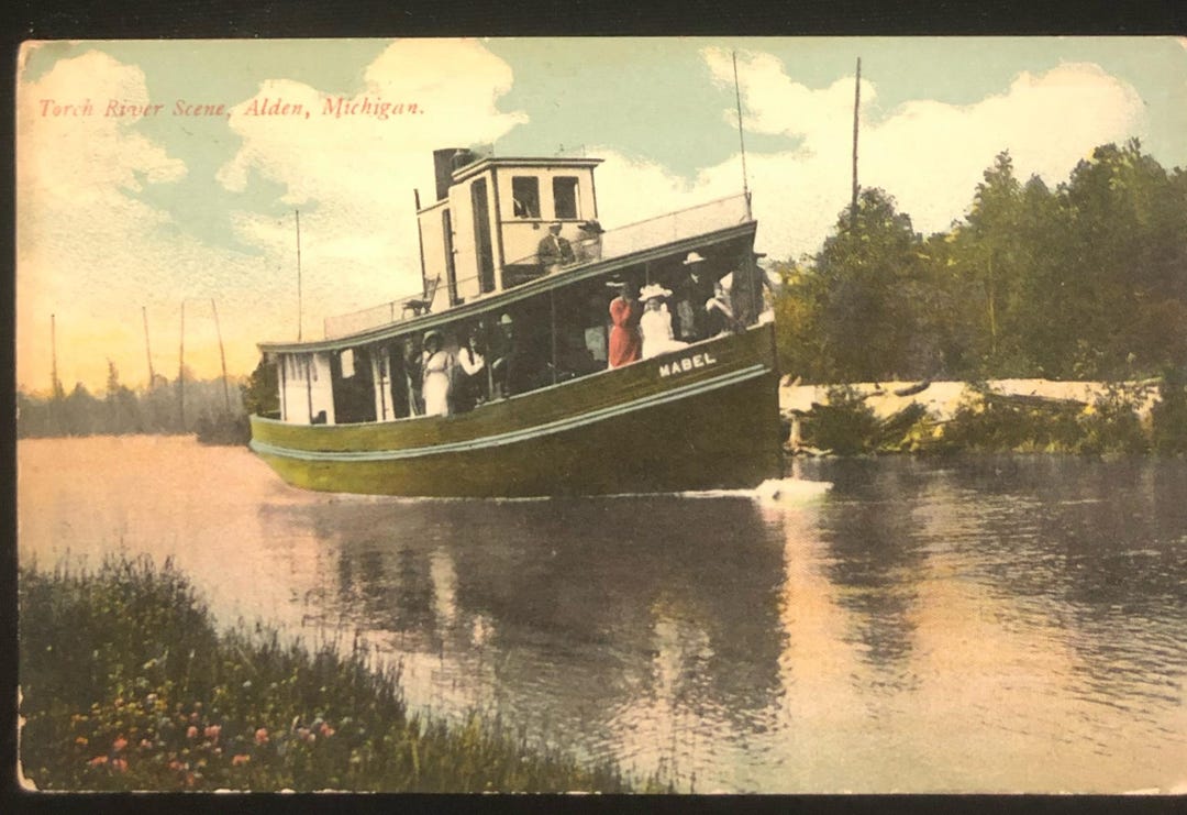 Torch River Scene, Alden, Michigan - Green 1 Cent 1908 Geo. Washington ...