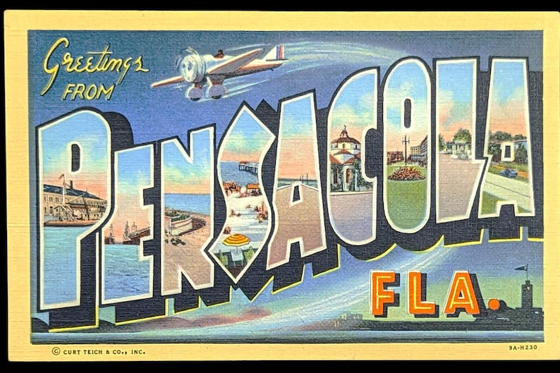 Greetings From Pensacola, Florida - Digital Print - Vintage Florida ...